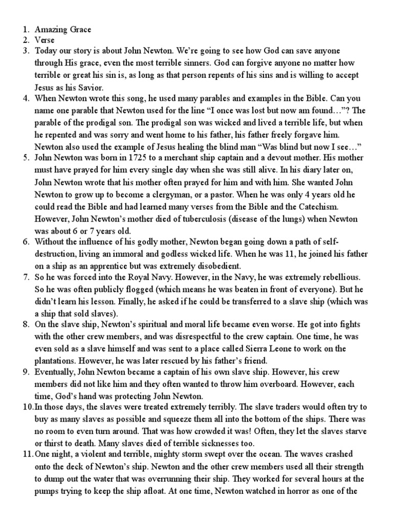 Amazing Grace Script | PDF | Amazing Grace | Religious Behaviour And ...