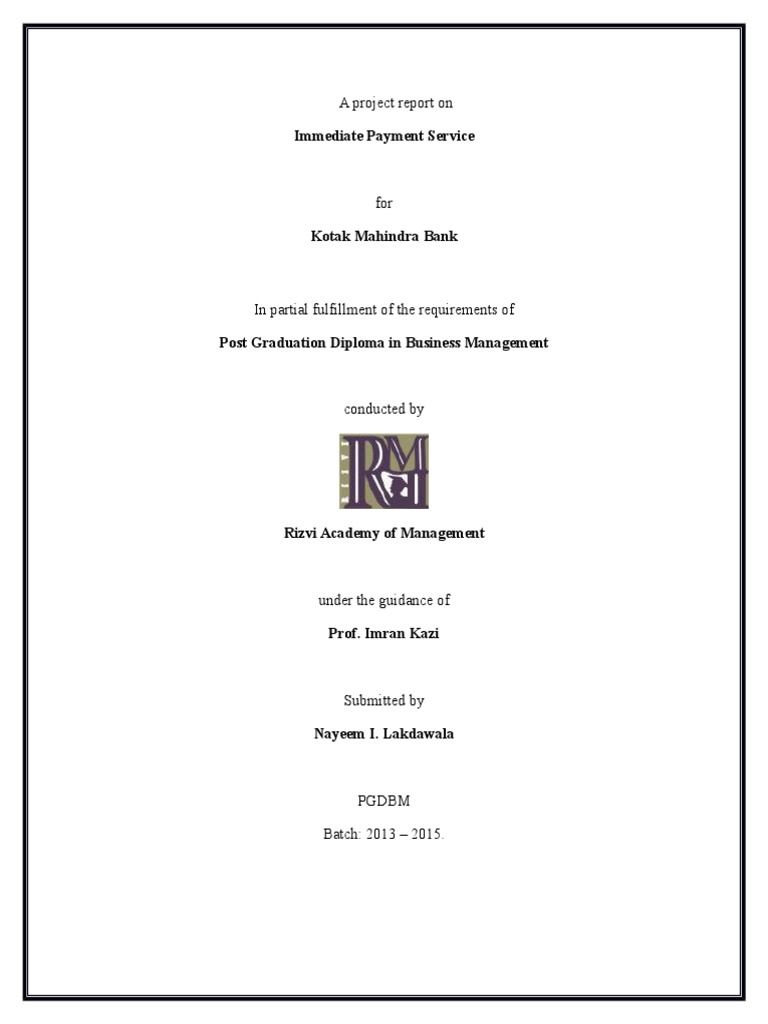 Project On IMPS (Immediate Payment Service) | PDF | Clearing (Finance ...
