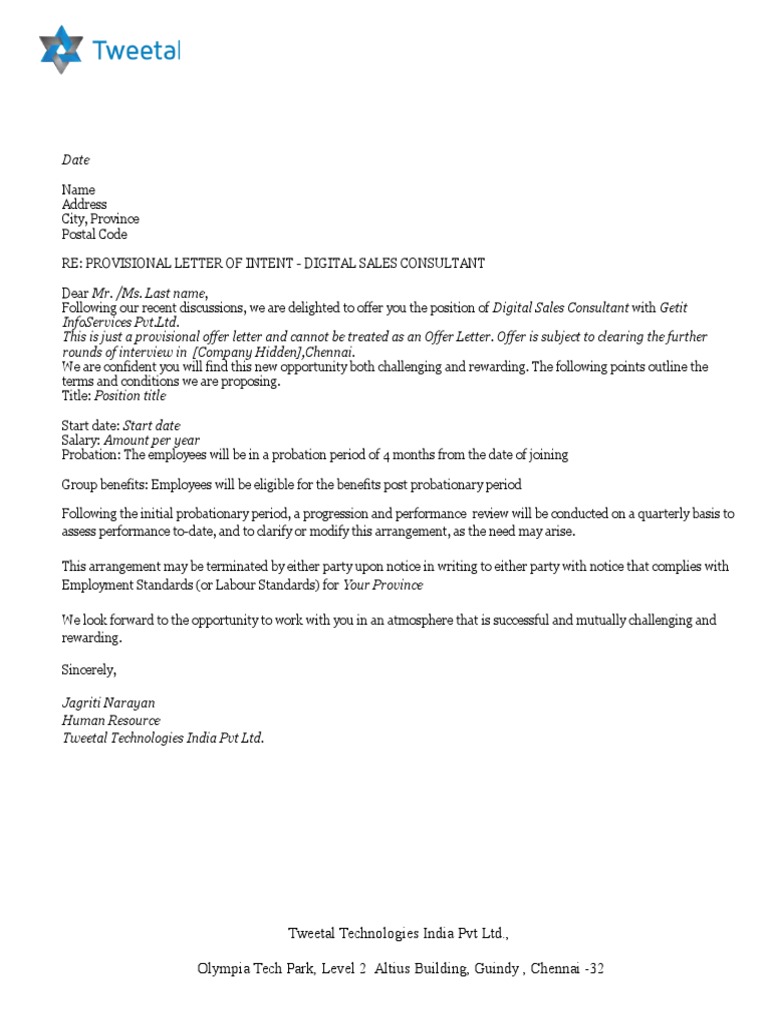 Provisional Offer Letter | PDF