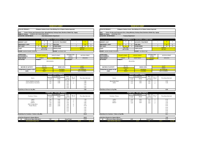 Room Data Sheet Room Data Sheet: Environmental Concerns & Conditions ...