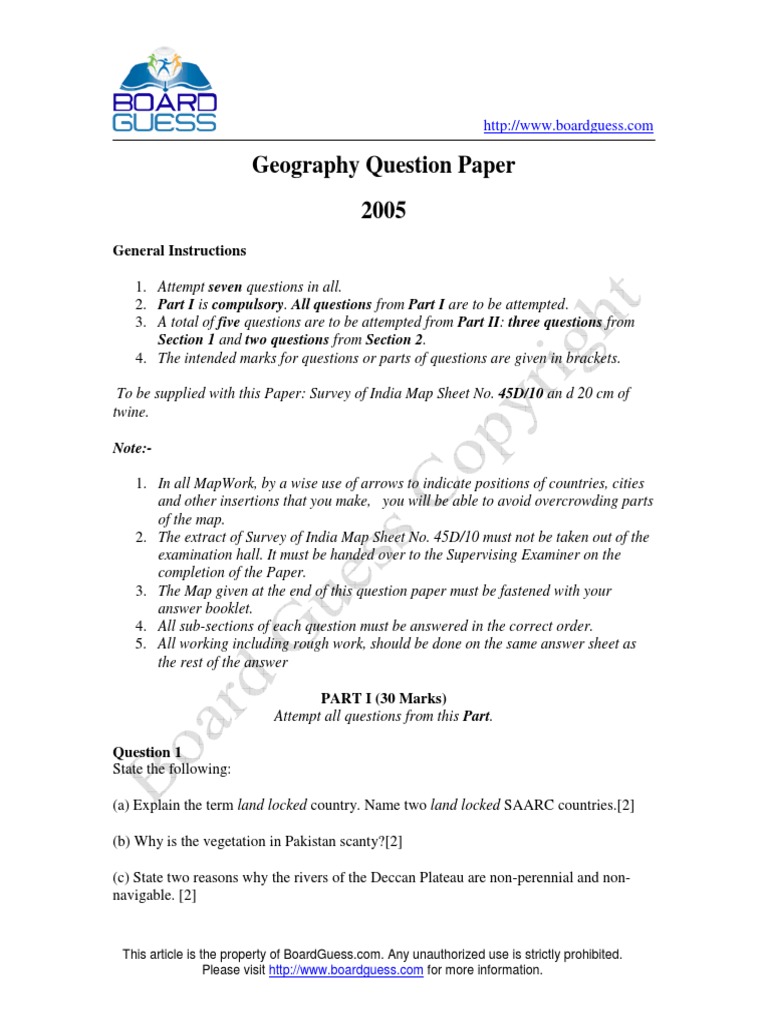Geography Question Paper 2005: General Instructions | PDF | Earth ...