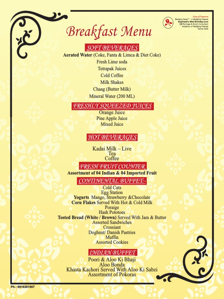 Breakfast Menu | PDF | Cooking, Food & Wine