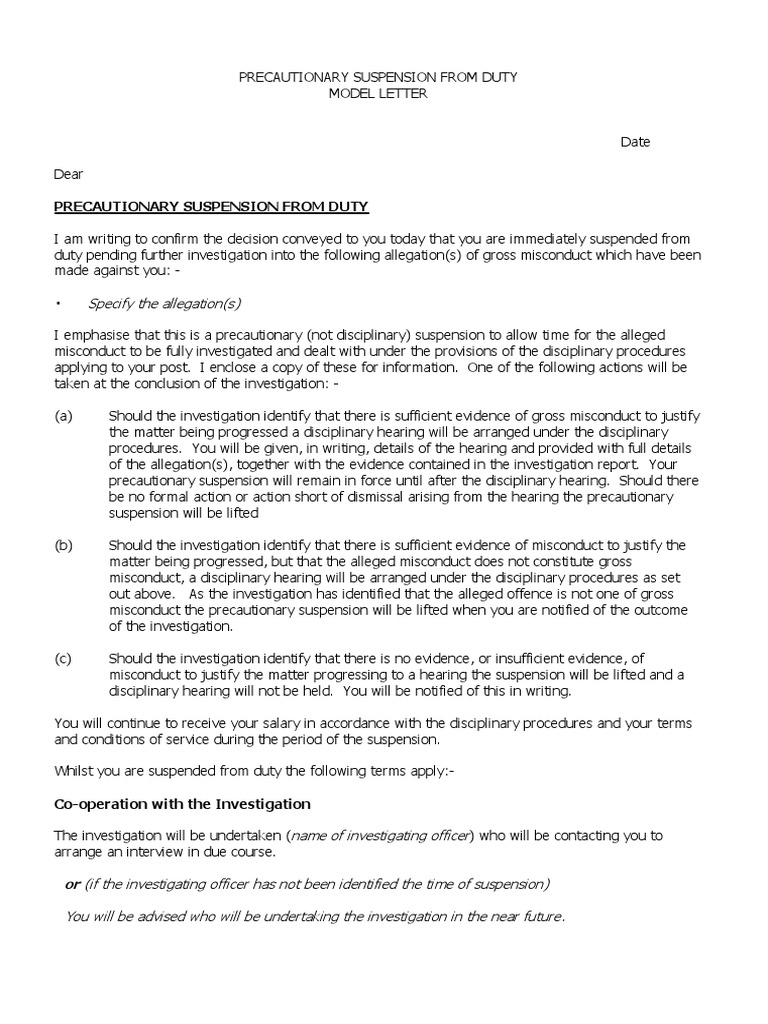 Precautionary Suspension Letter Template | PDF | Public Sphere | Virtue