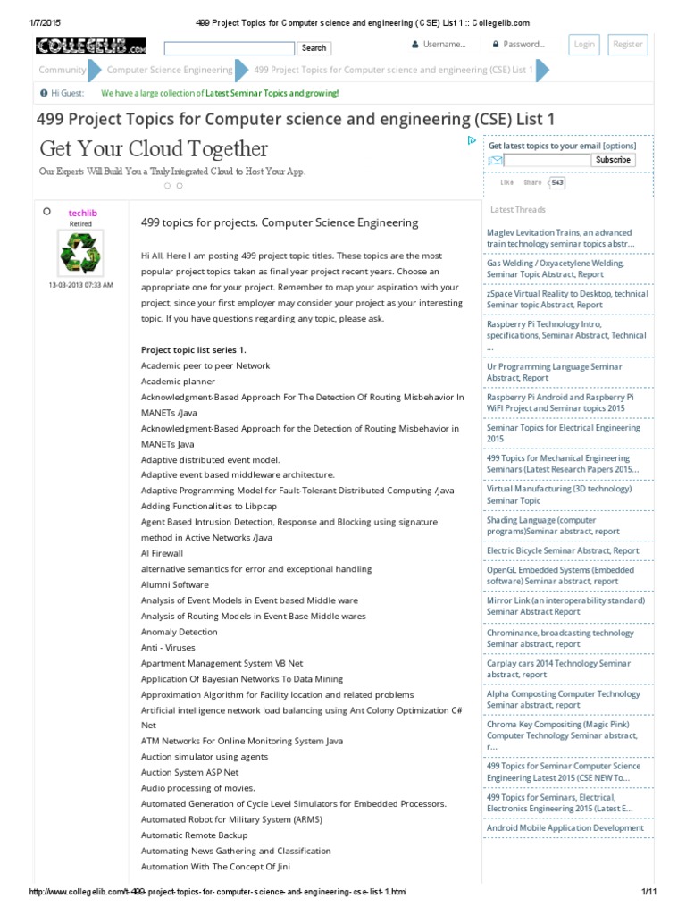 499 Project Topics For Computer Science and Engineering (CSE) List 1 ...