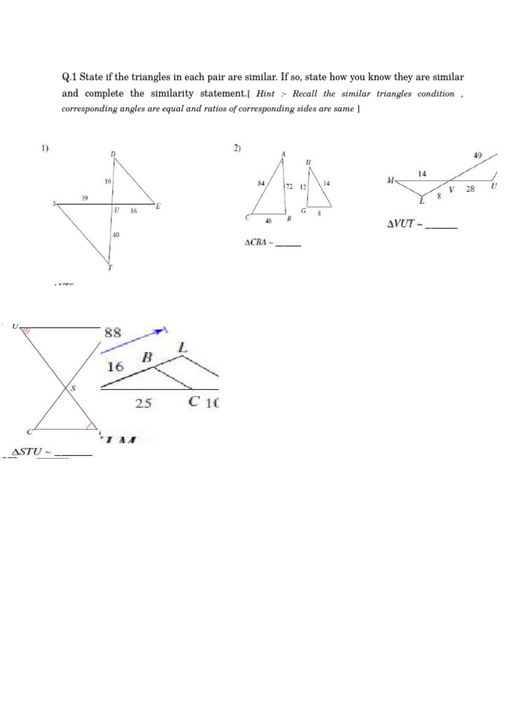 Similar Triangles Assignment | Download Free PDF | Triangle | Area