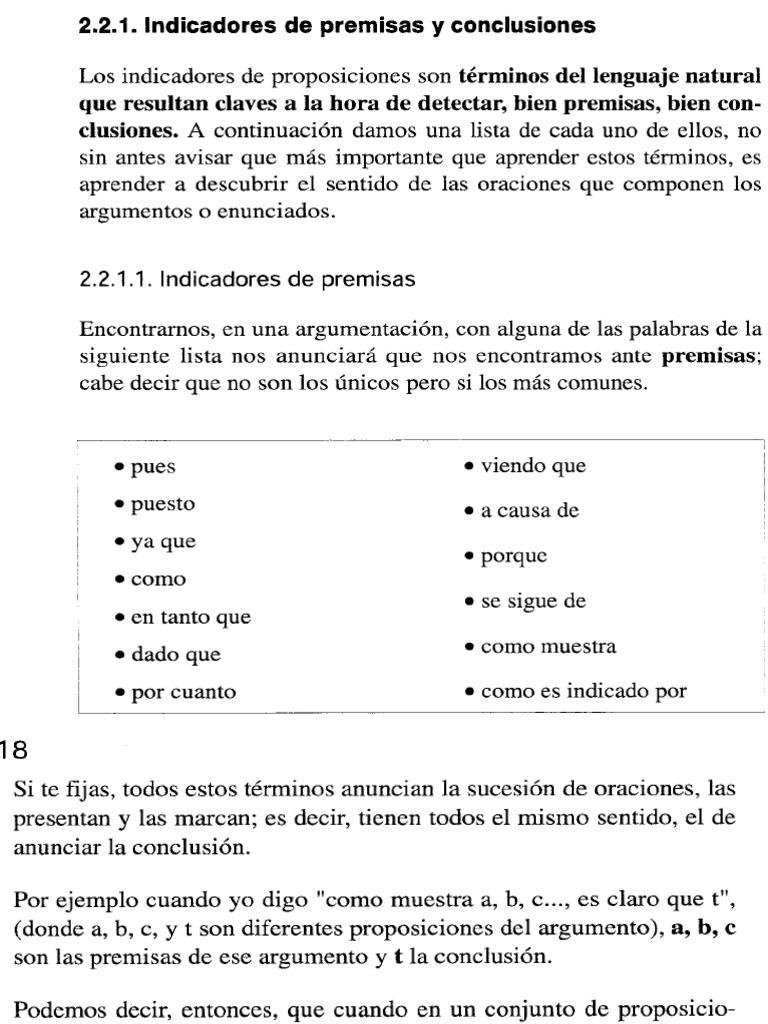 Indicadores de Premisas y Conclusiones | PDF | Argumento | Razonamiento