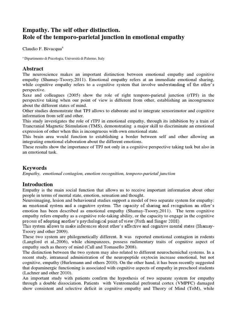 Bivacqua Empathy. Self Other Distinction | PDF