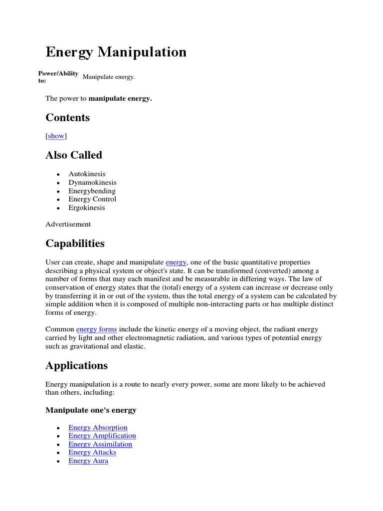 Energy Manipulation | PDF | Physical Phenomena | Classical Mechanics