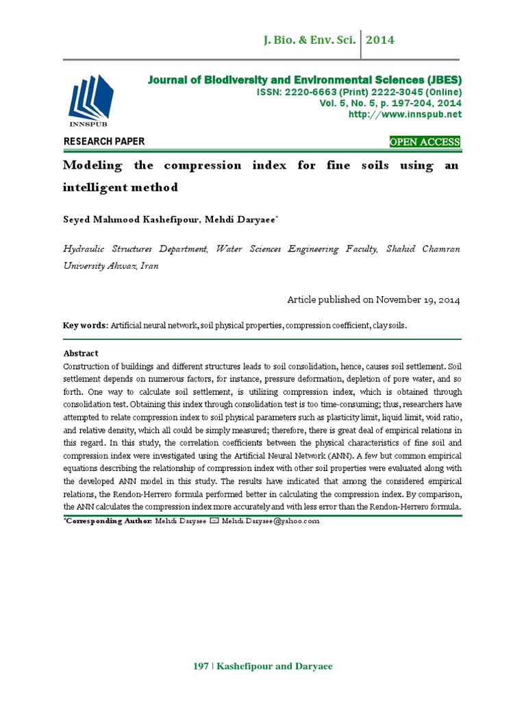Modeling The Compression Index For Fine Soils Using An Intelligent ...