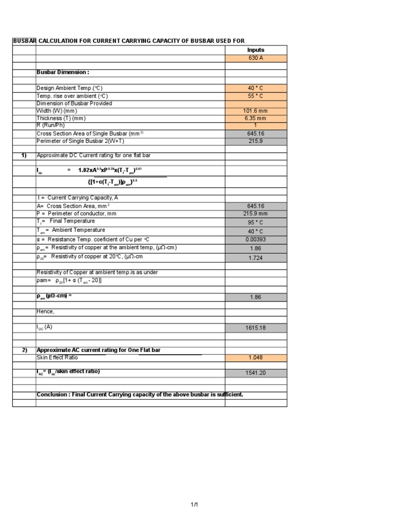 Bus Bar Calculation | PDF | Electrical Resistivity And Conductivity ...