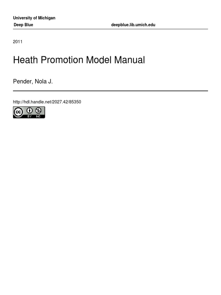 Health Promotion Model Manual Overview | PDF | Self Efficacy | Behavior