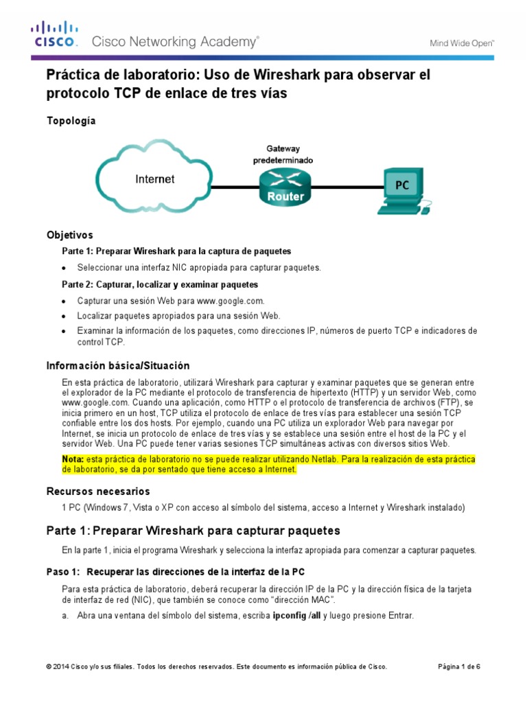 7218 Lab Using Wireshark To Observe The Tcp 3 Way Handshake Pdf Informática