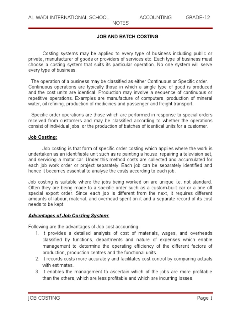 Job and Batch Costing Notes | PDF | Cost Accounting | Cost