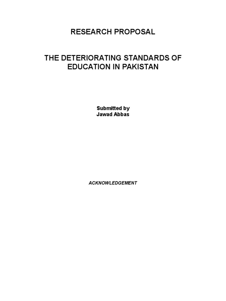 RESEARCH PROPOSAL Detriorating Standard of Education in Pakistan | PDF ...