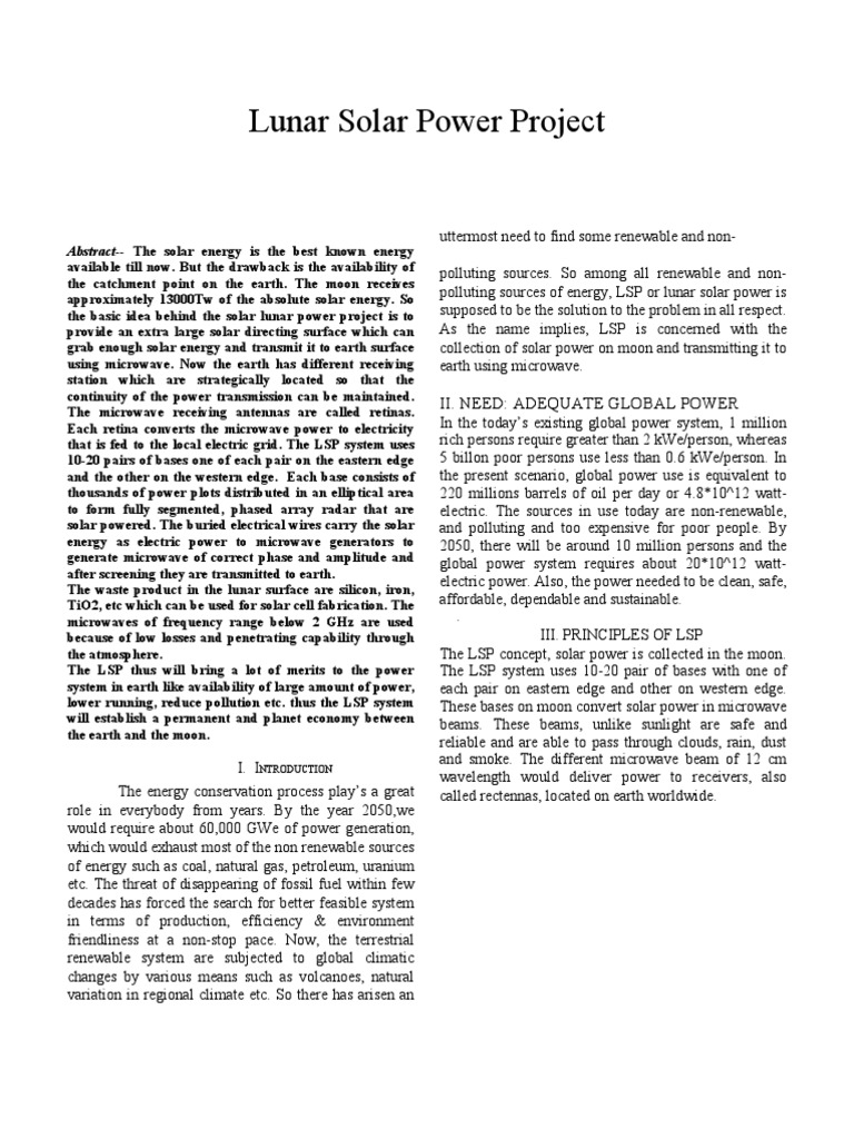 Lunar Solar Power System Overview | PDF | Microwave | Moon