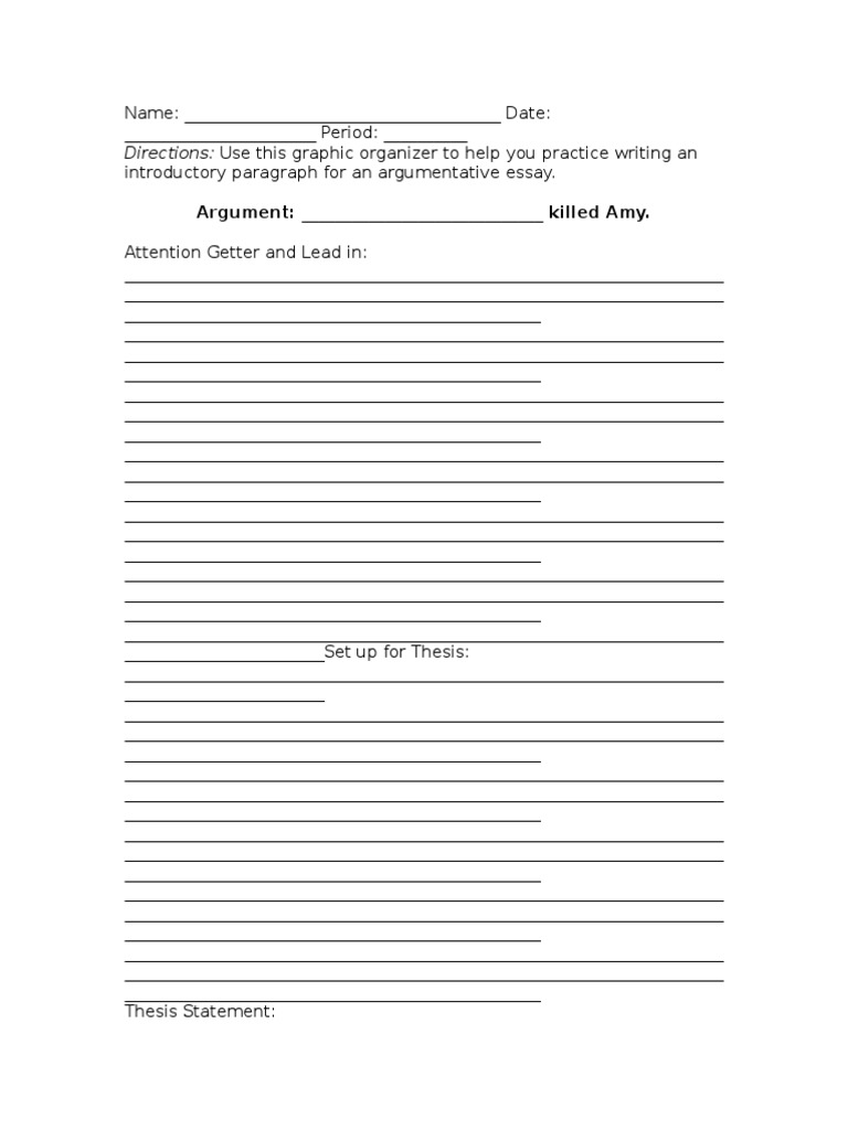 Introductory Paragraph Graphic Organizer | PDF
