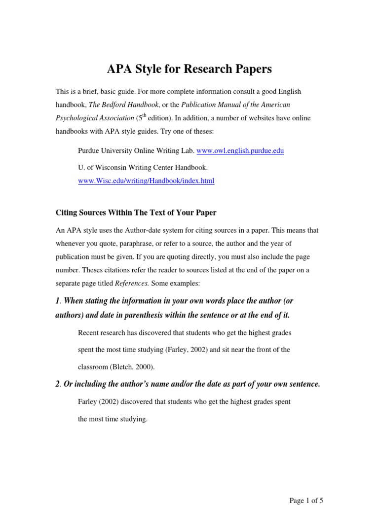APA Style For Research Papers | Download Free PDF | Apa Style | Citation