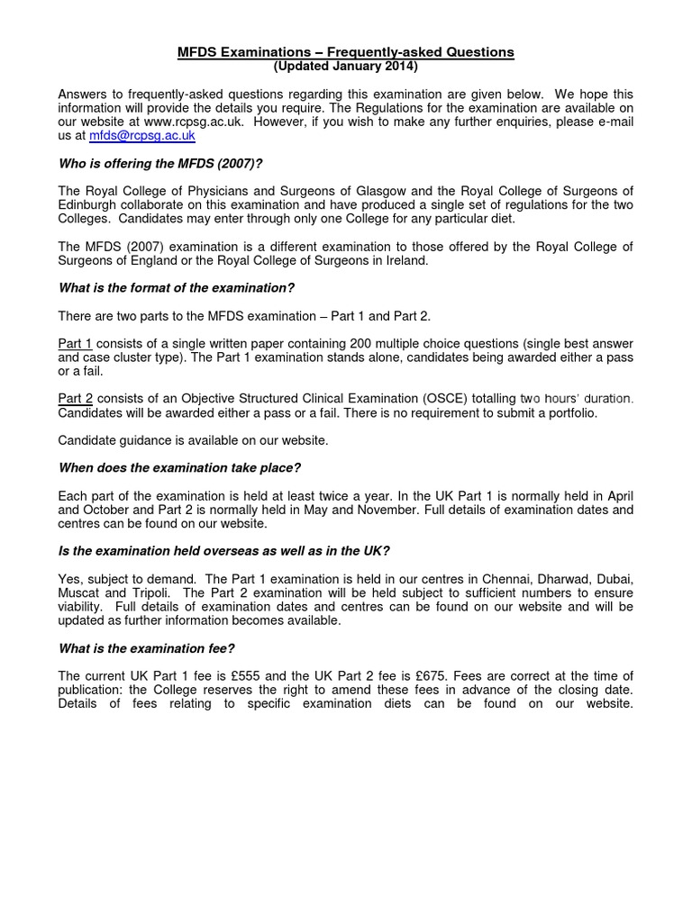 MFDS FAQs | PDF | Dentistry | Test (Assessment)