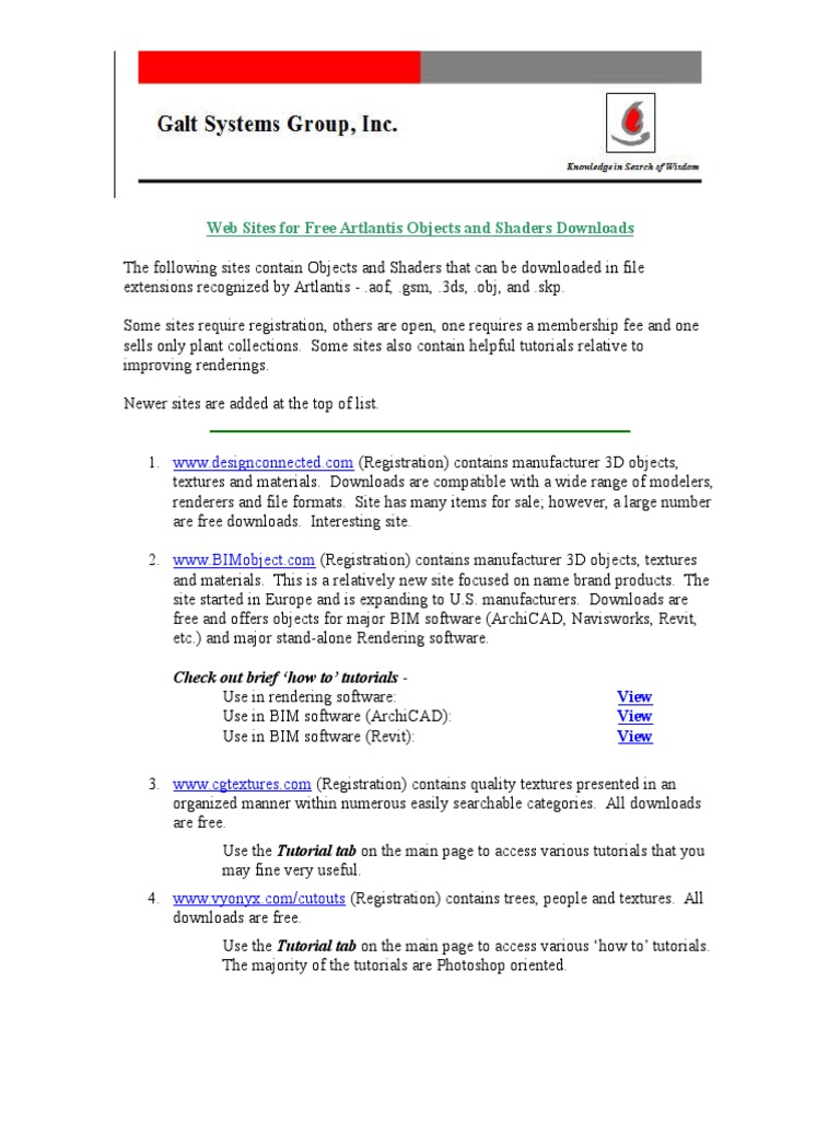 Free Artlantis Objects and Shaders Sites | PDF | 3 D Computer Graphics ...