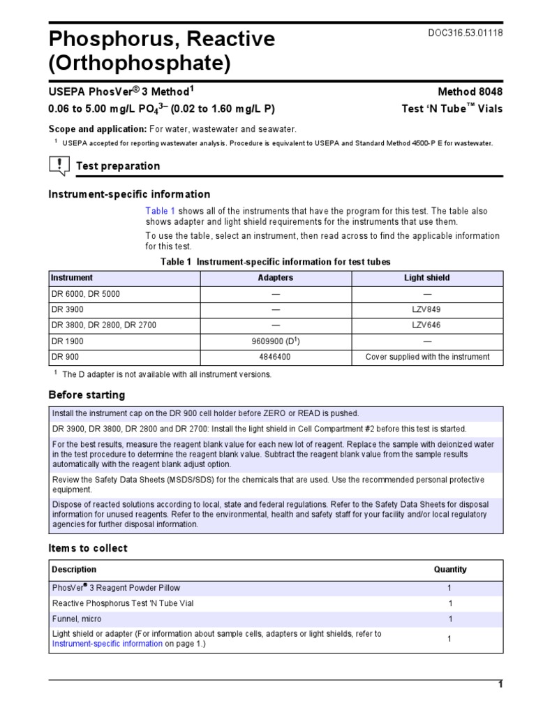 Fósforo (Ortofosfato) - Método 8048 - DOC316.53.01118 | PDF ...