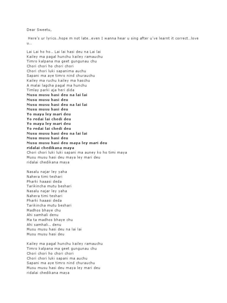 Musu Musu Lyrics | PDF