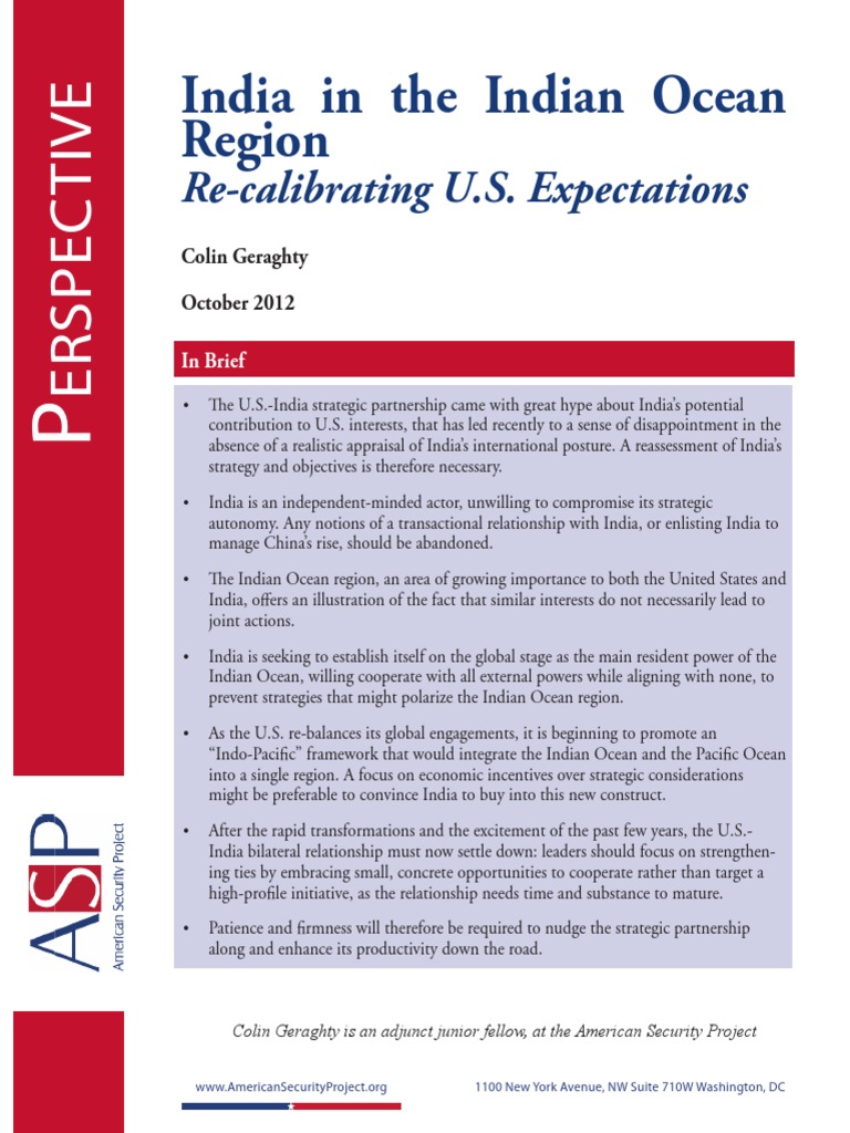 U.S.-India Relations in the Indian Ocean | PDF | Unrest