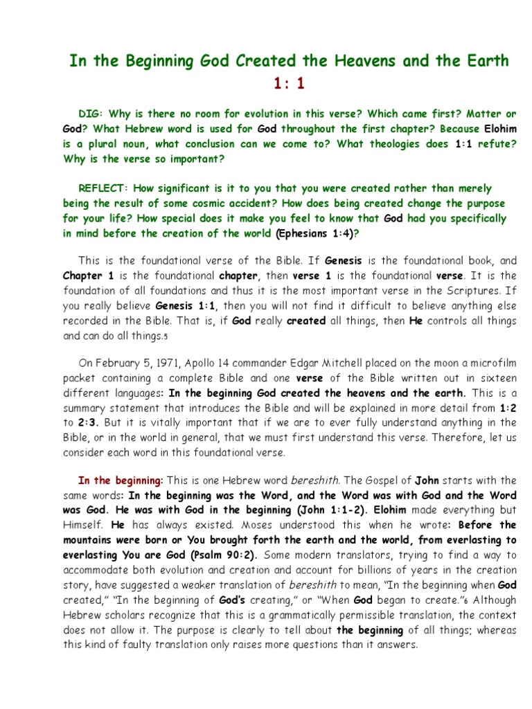 Ag - in The Beginning God Created The Heavens and The Earth PDF | PDF ...