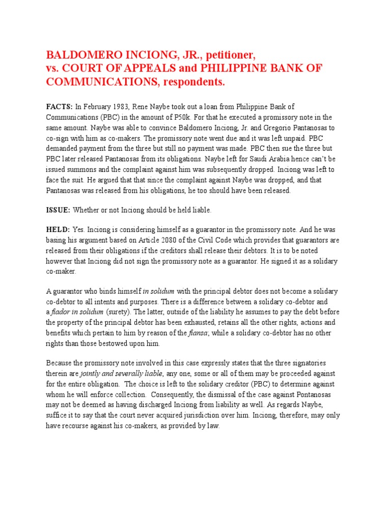 Inciong Vs CA Digest | PDF | Legal Concepts | Civil Law (Legal System)