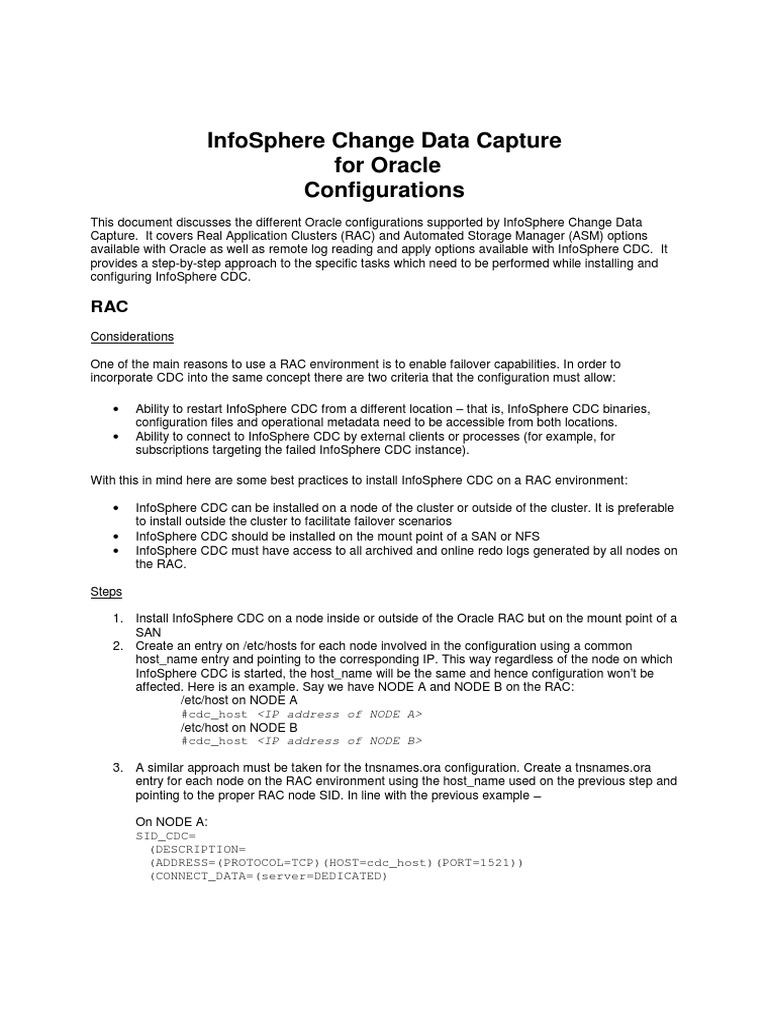 InfoSphere CDC For Oracle Configurations | PDF | Oracle Database | Computer Architecture