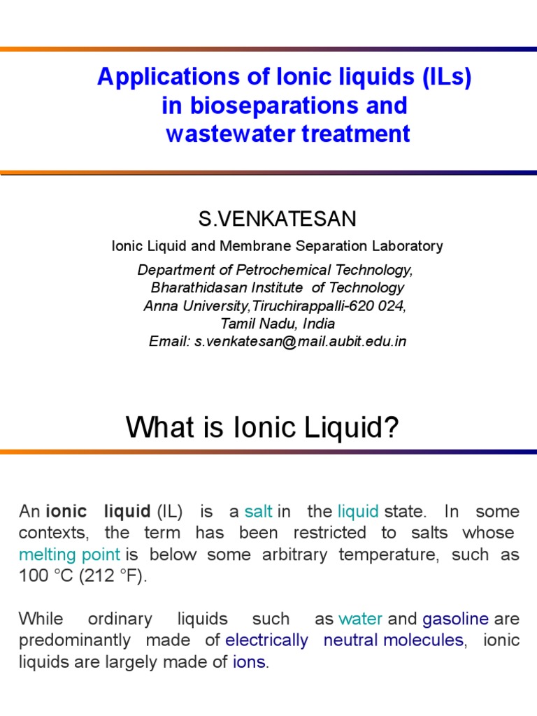 Application of Ionic Liquids for Bioseparation and Wastewater Treatment ...