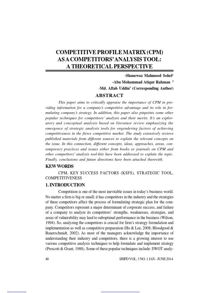Competitive Profile Matrix (CPM) | PDF | Strategic Management | Swot ...