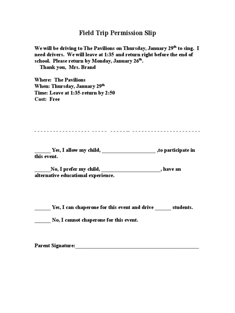 Field Trip Permission Slip | PDF | Self-Improvement