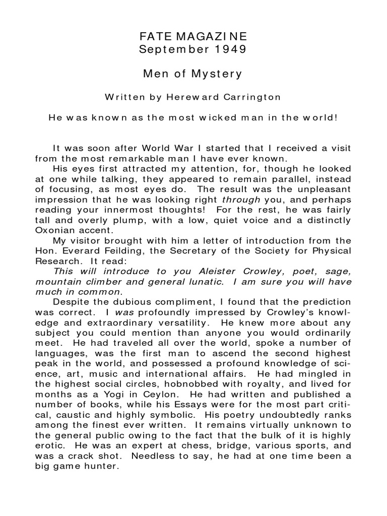 Fate Magazine September 1949 Men of Mystery | PDF | Aleister Crowley ...
