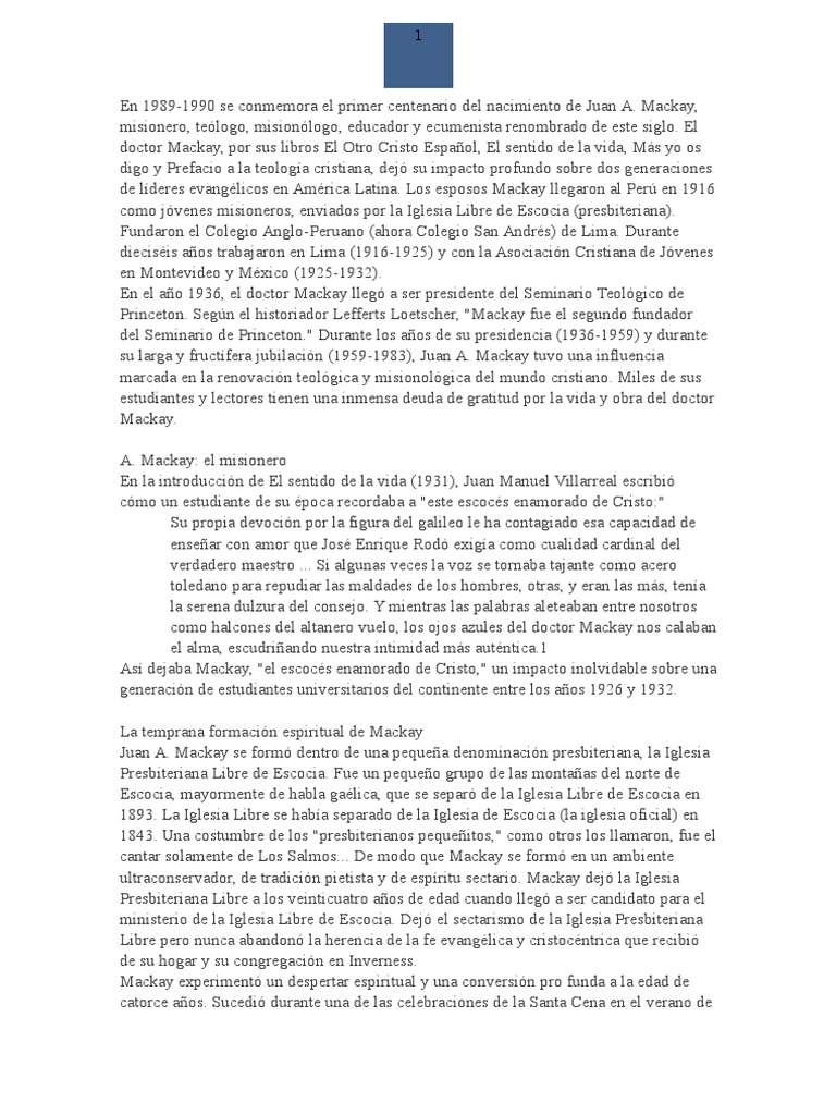 Biografia de J A Mackay | PDF | Cristo (título) | Misionero