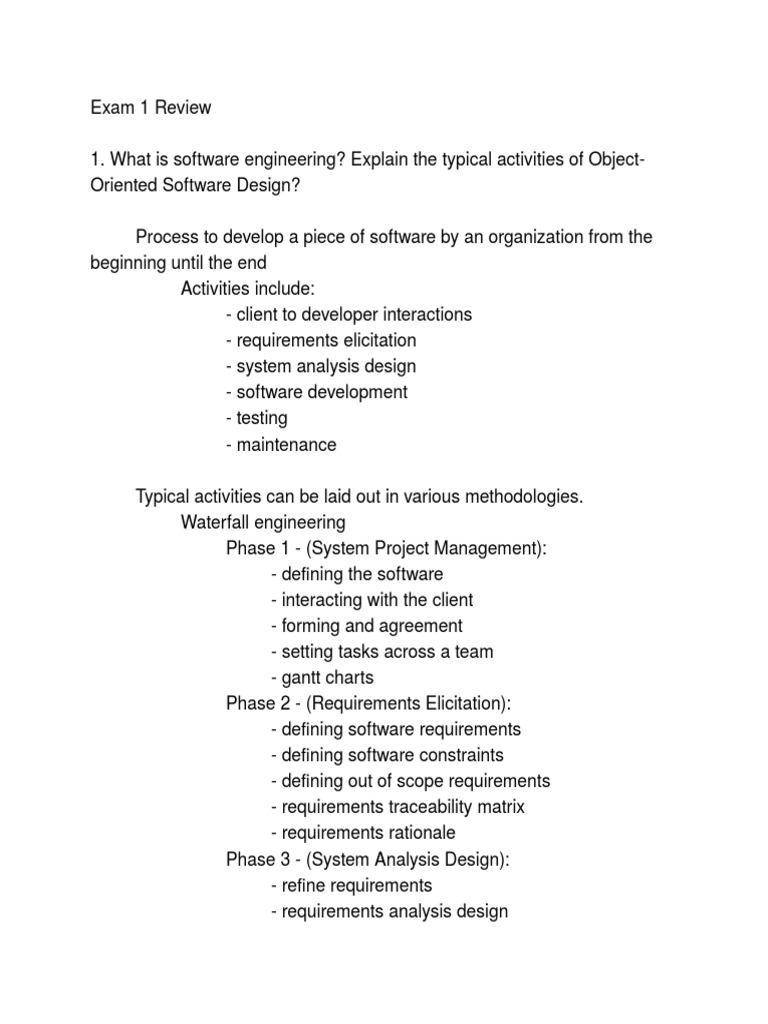 Software Engineering Exam Review | PDF | Class (Computer Programming ...