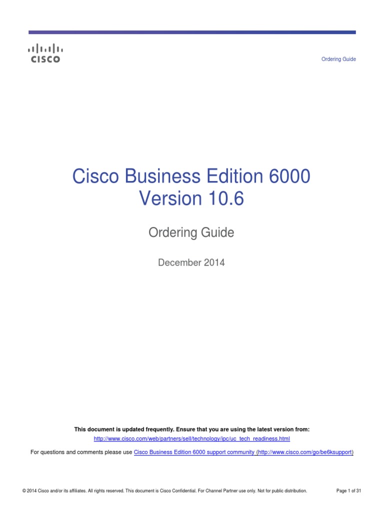 Cisco Business Edition 6000 Version 10.6 Ordering Guide | PDF | Instant ...