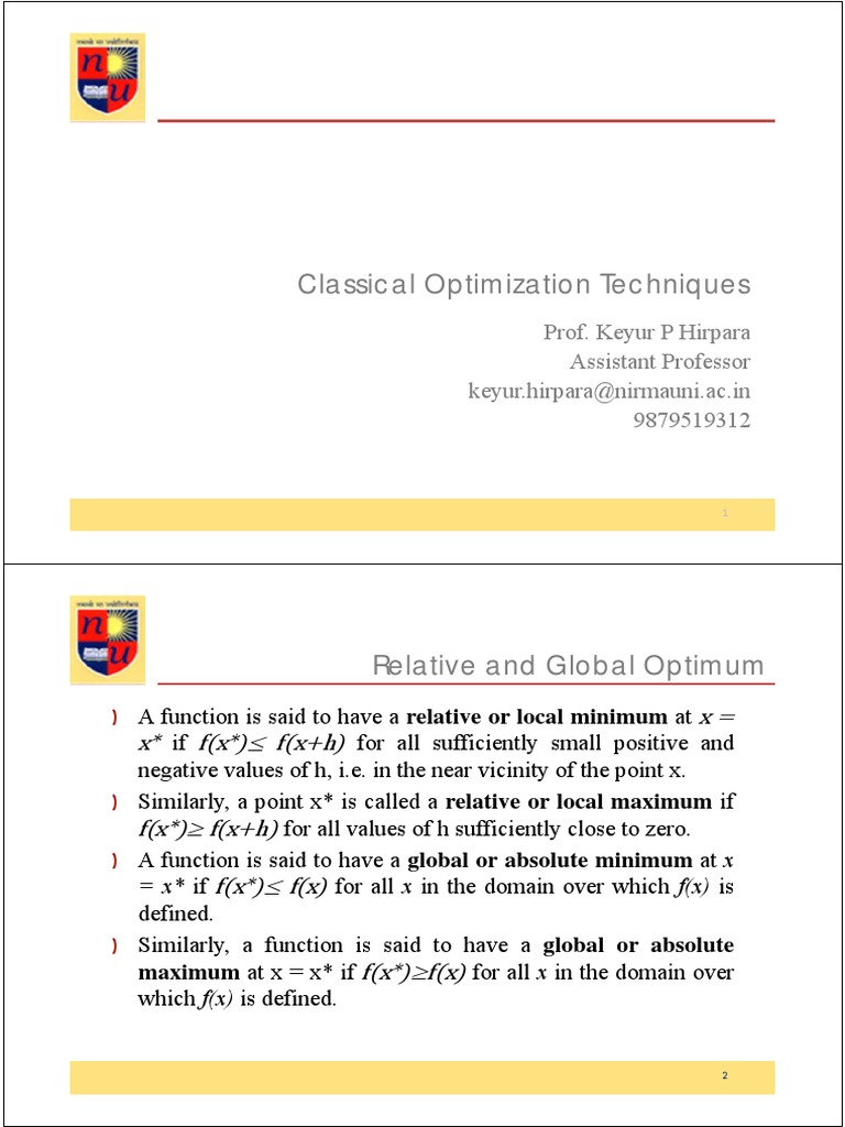 Classical Optimization Technique | PDF | Maxima And Minima ...