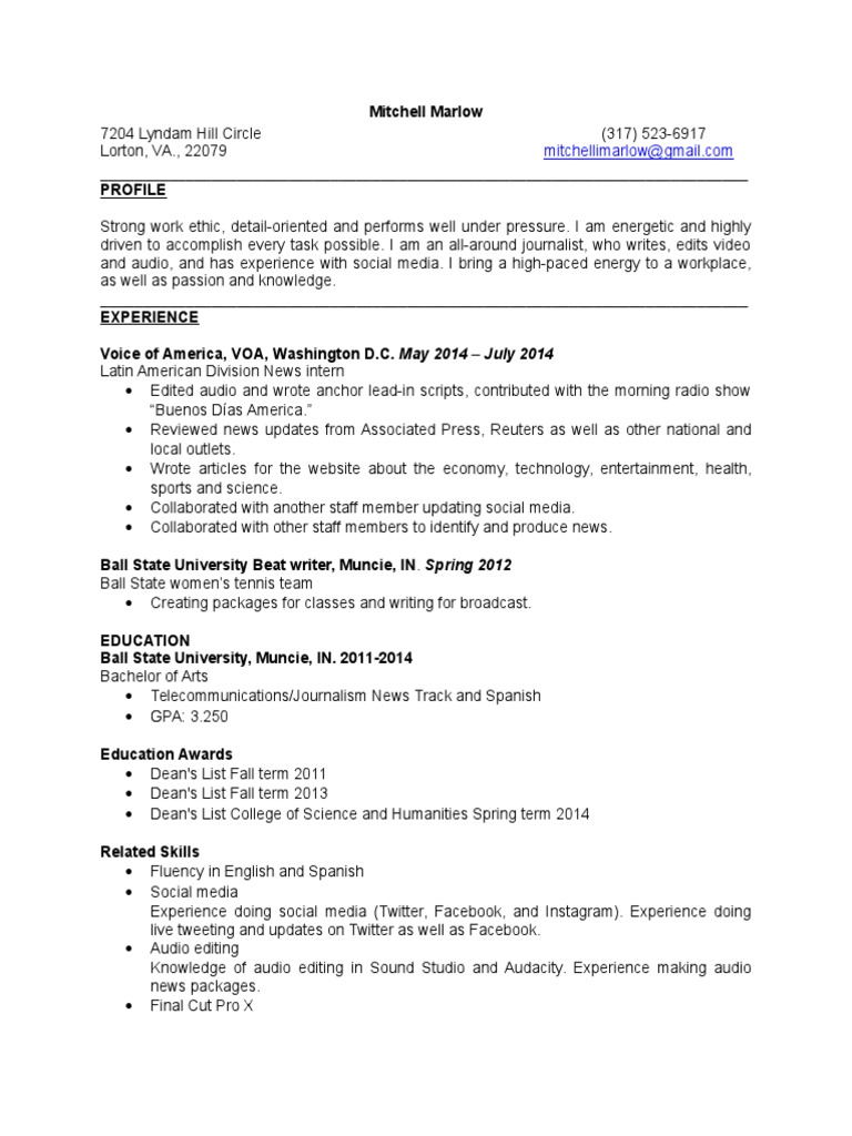 Mitchell Marlow Resume | PDF | Social Science