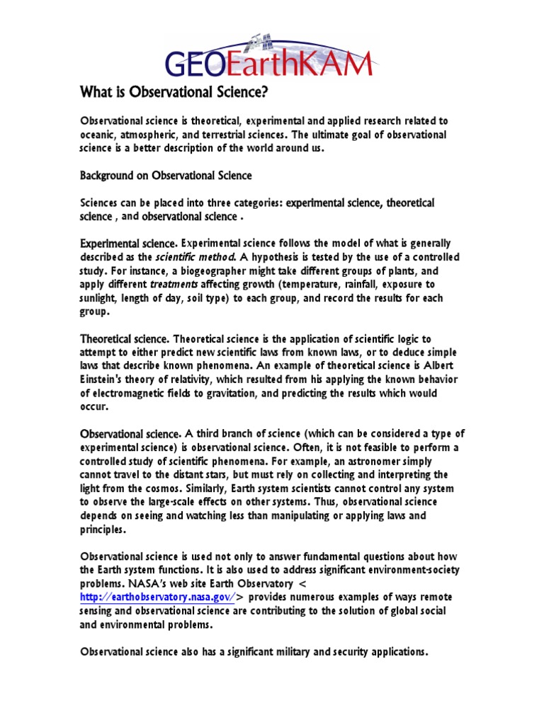 What Is Observational Science? | Download Free PDF | Experiment | Theory