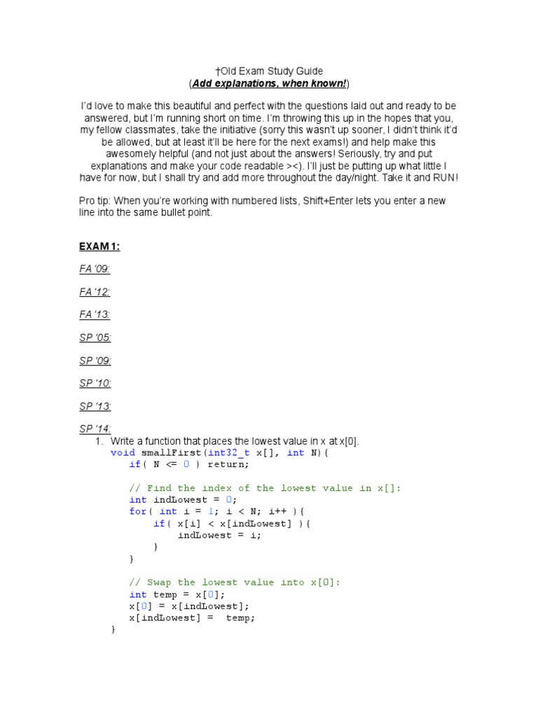 EE312 Old Exam Study Guide | PDF | Pointer (Computer Programming) | Integer (Computer Science)