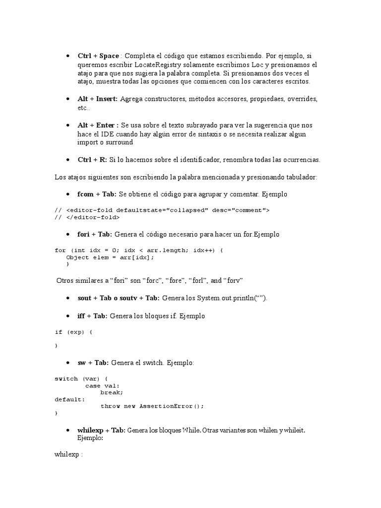 Atajos útiles en NetBeans para Java | PDF | Programación de computadoras | Texto