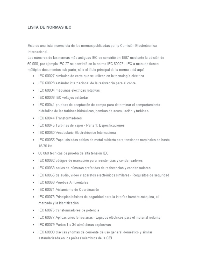 Lista de Normas Iec | PDF | Comisión Electrotécnica Internacional ...