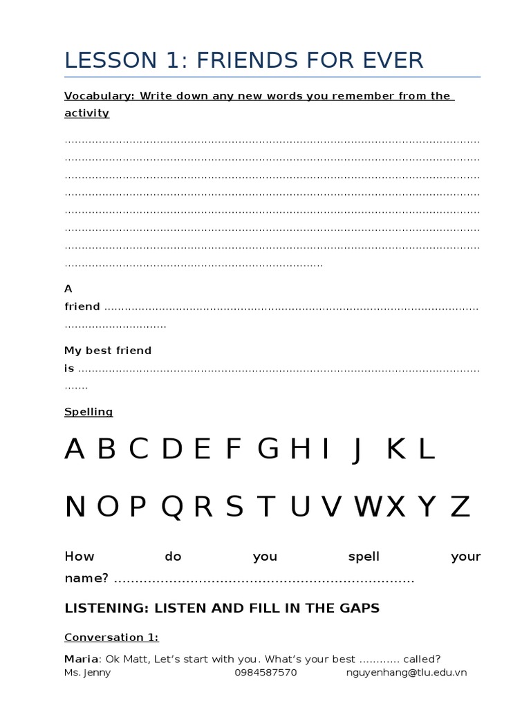 Abcdefghijkl Nopqrstuvwxyz: Lesson 1: Friends For Ever | PDF