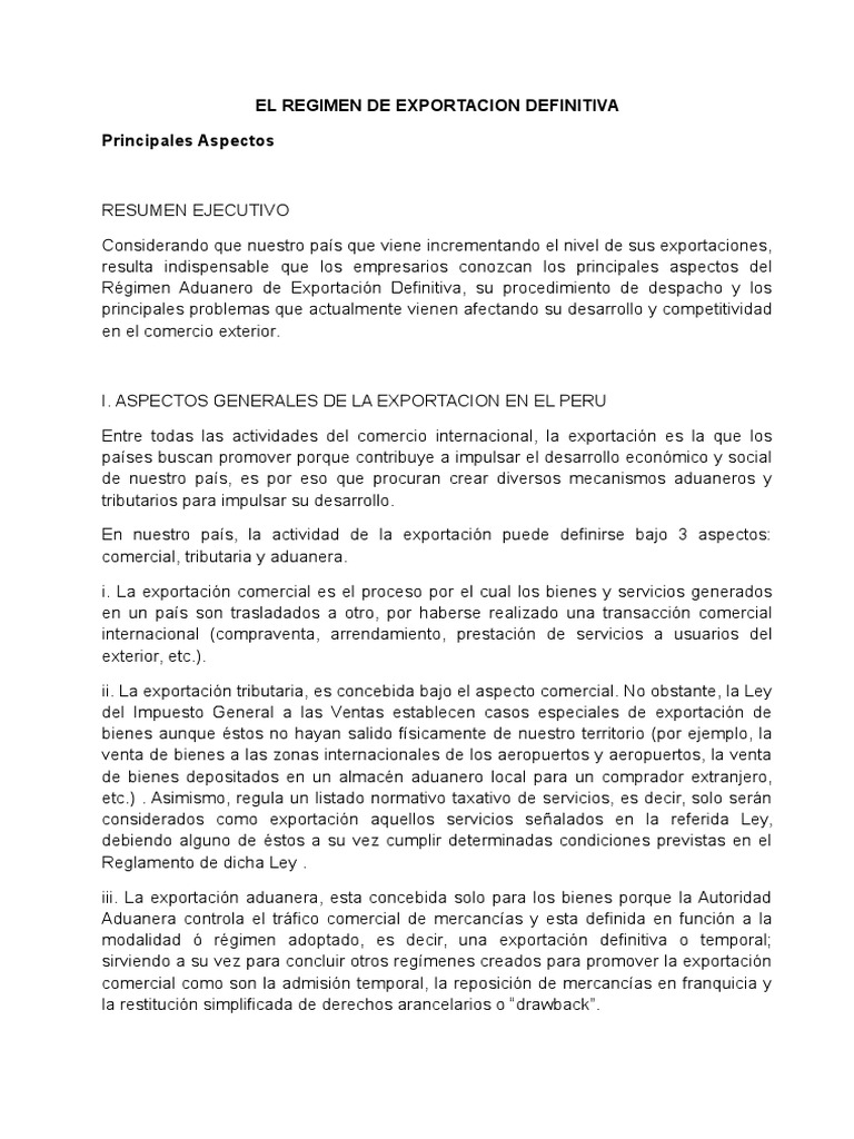 El Regimen de Exportacion Definitiva | PDF | aduana | Exportaciones
