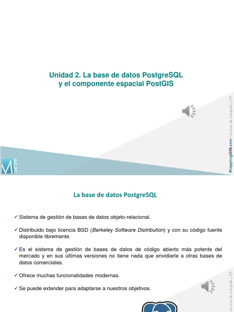 Unidad 2 La Base de Datos PostgreSQL y El Componente Espacial PostGIS-libre | PDF | Postgre Sql ...