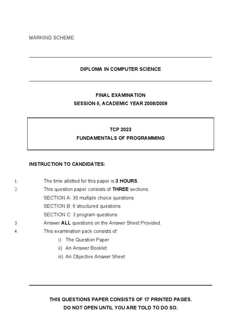 Marking Scheme | PDF | C (Programming Language) | Method (Computer Programming)