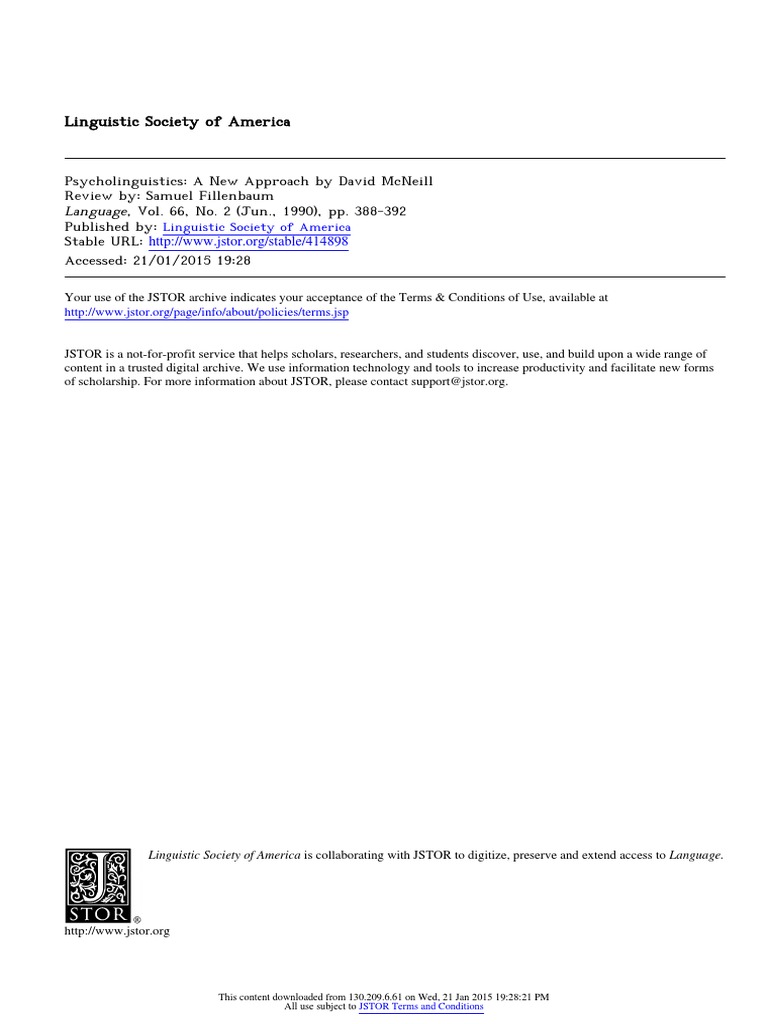 Reviewed Work - Psycholinguistics - A New Approach by David McNeill ...