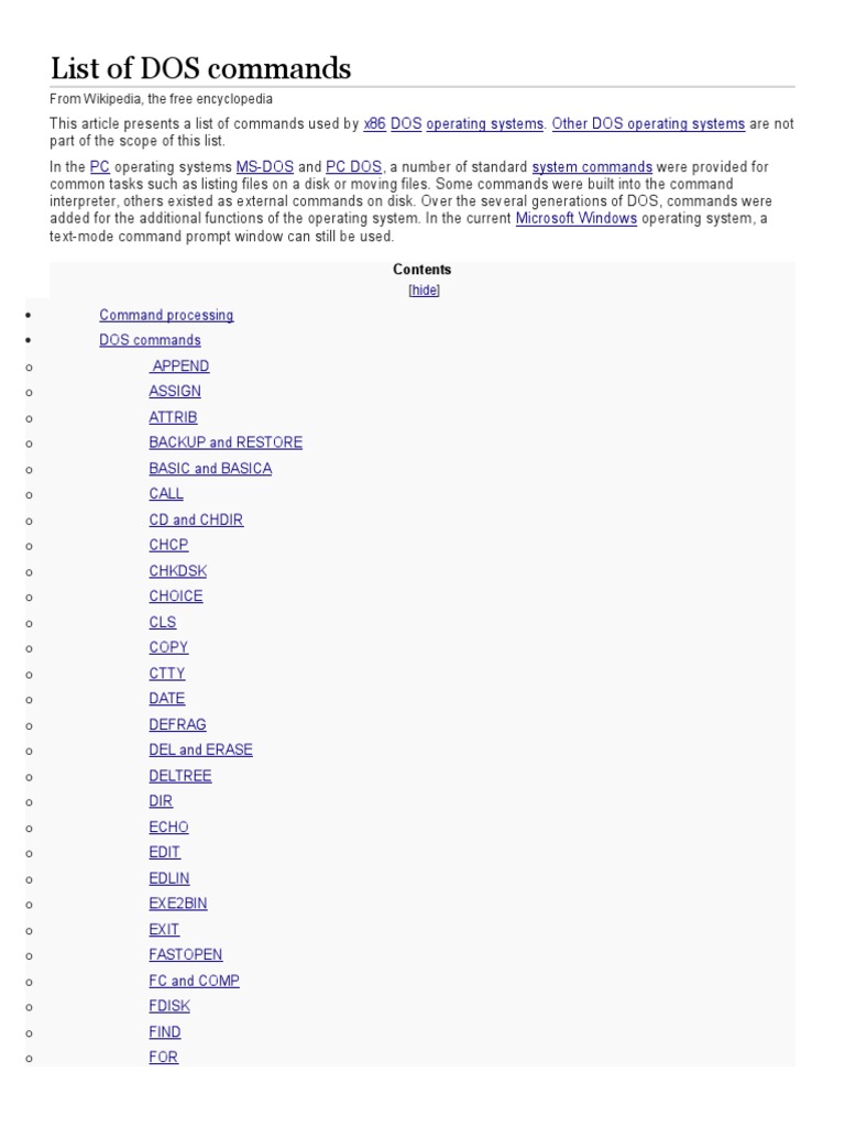 List of DOS Commands | Download Free PDF | Dos | Command Line Interface