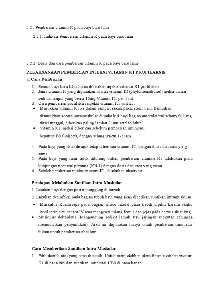Pemberian Vitamin K Pada Bayi Baru Lahir | PDF