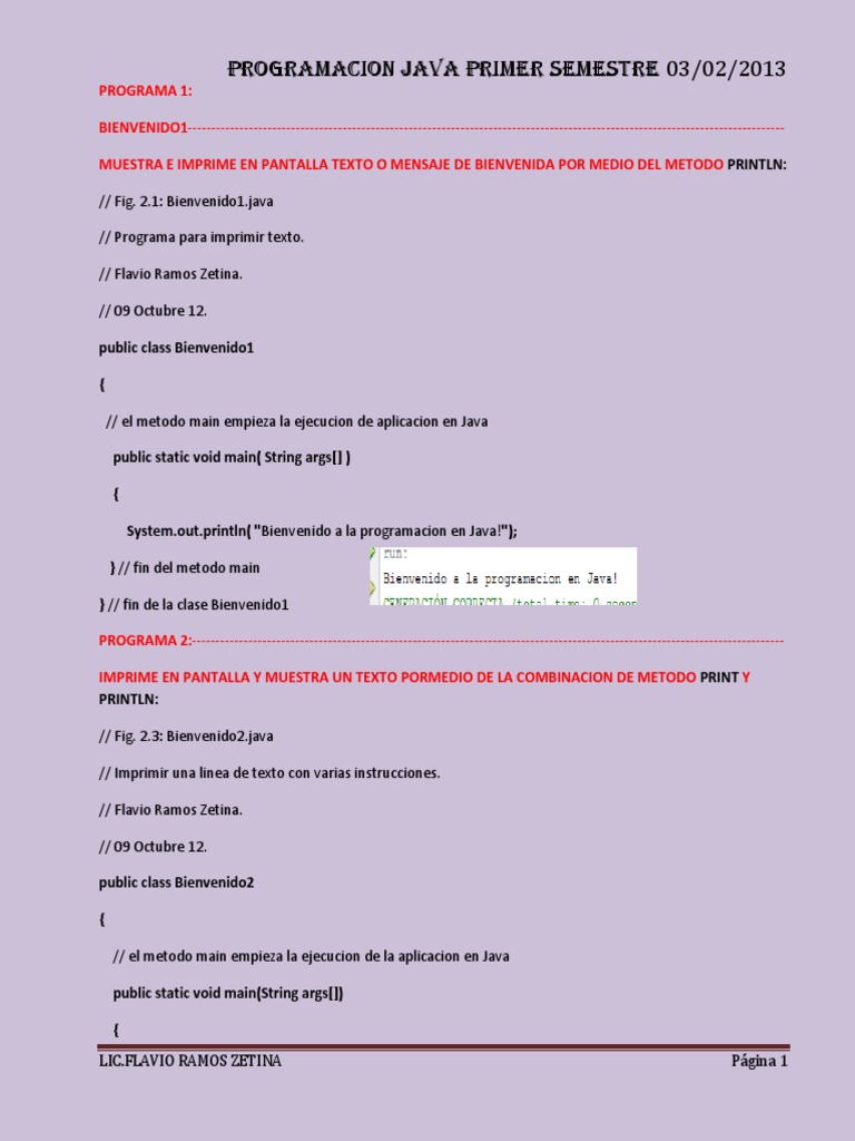 Programacion en Java Primer Semestre | PDF | Java (lenguaje de programación) | Plataforma Java